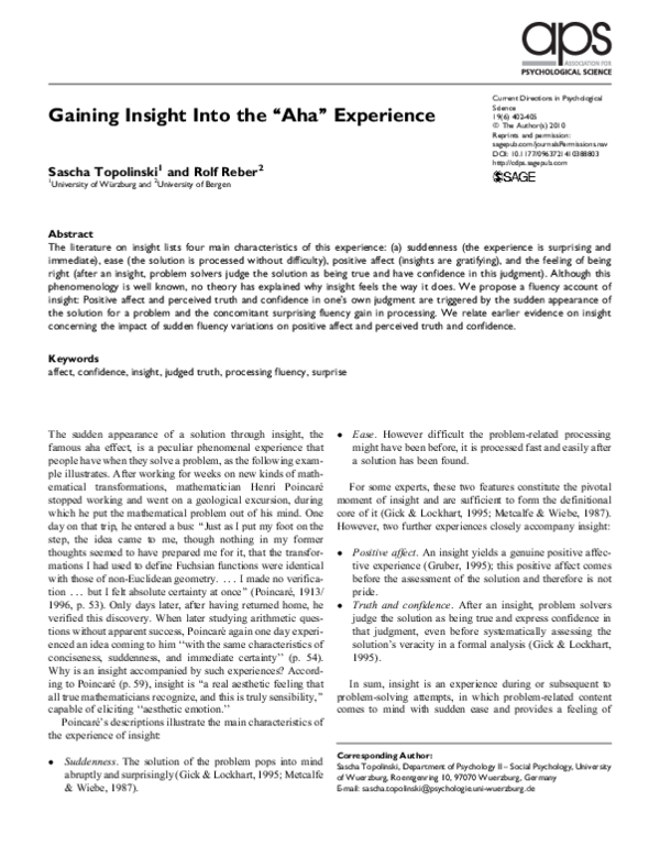(PDF) Gaining Insight Into the "Aha" Experience