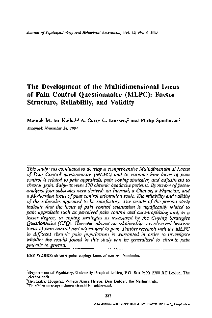 (PDF) The development of the multidimensional locus of pain control ...