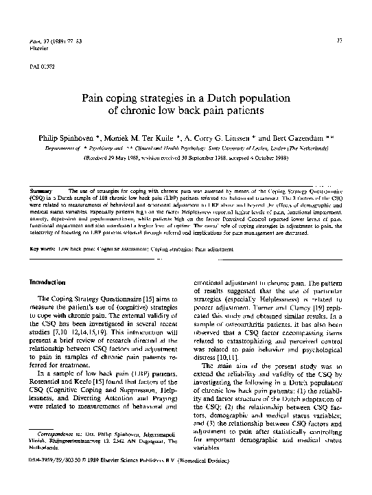 (PDF) Pain coping strategies in a Dutch population of chronic low back ...