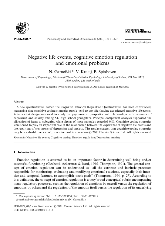 (PDF) Negative life events, cognitive emotion regulation and emotional ...