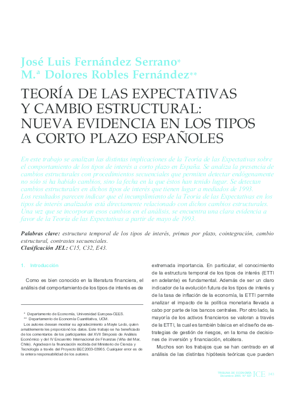 (PDF) Teoría de las expectativas y cambio estructural: un análisis de ...