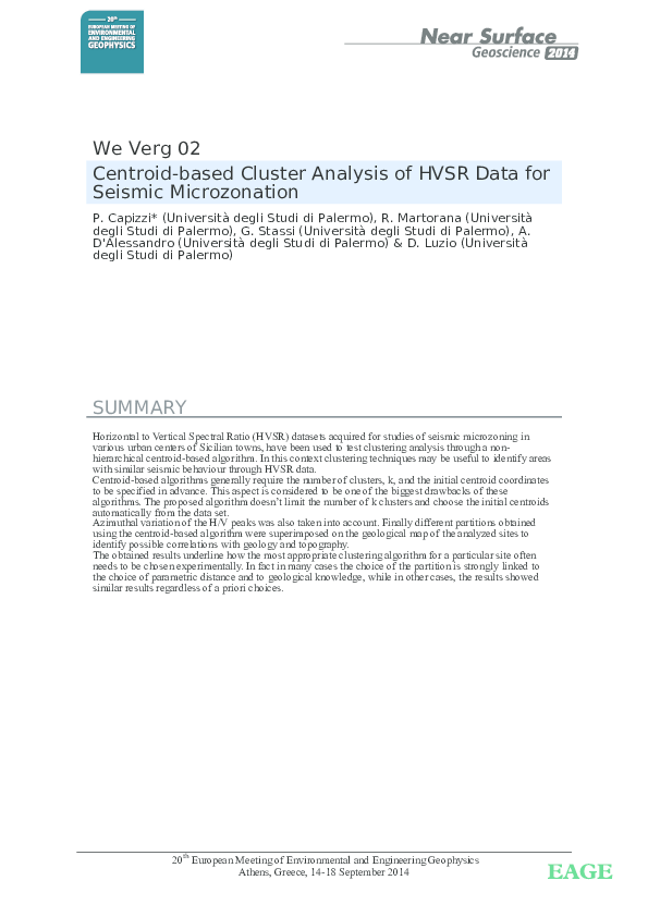 (PDF) Centroid-based Cluster Analysis of HVSR Data for Seismic Microzonation