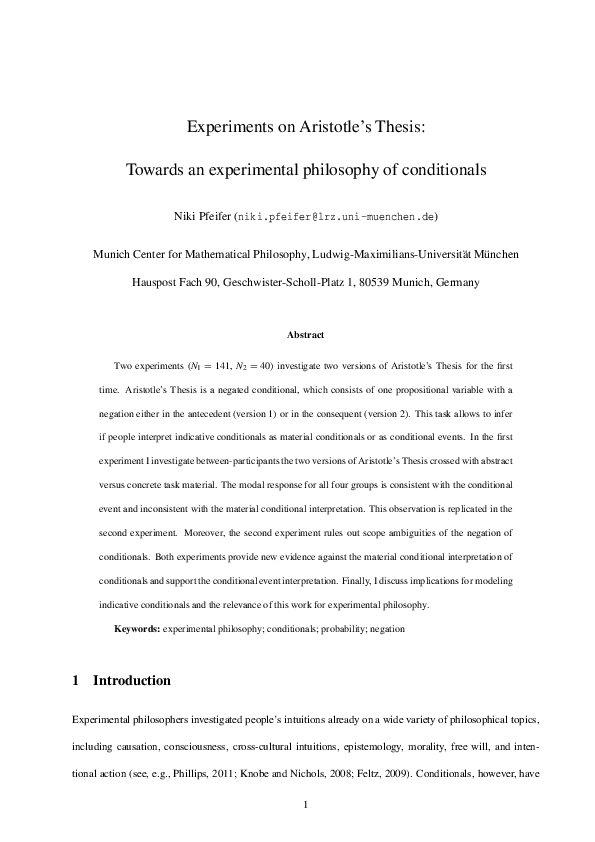 Pdf Experiments On Aristotles Thesis Towards An Experimental 9907