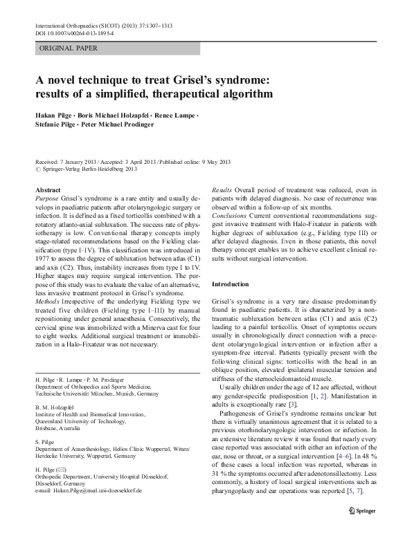 (PDF) A novel technique to treat Grisel’s syndrome: results of a simplified, therapeutical algorithm