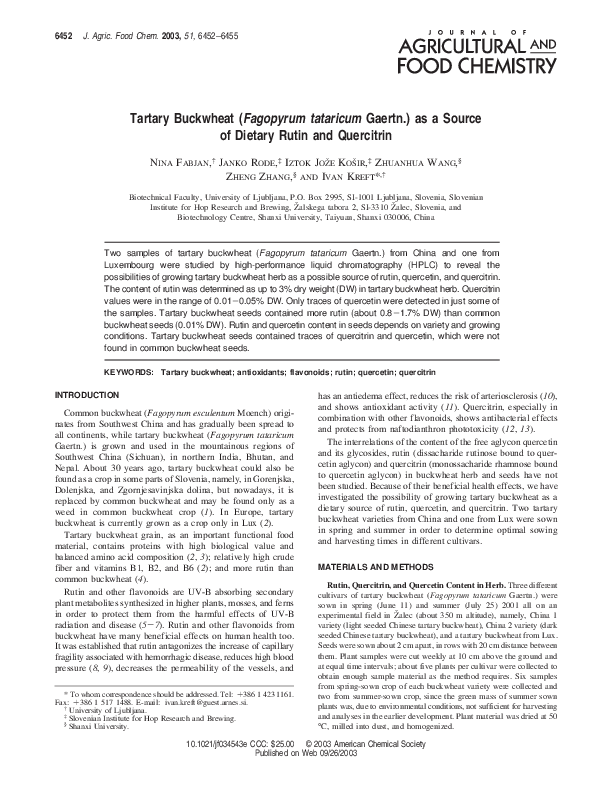 (PDF) Tartary Buckwheat ( Fagopyrum tataricum Gaertn.) as a Source of ...