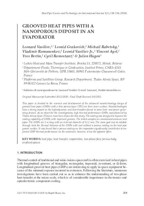 (PDF) GROOVED HEAT PIPES WITH A NANOPOROUS DEPOSIT IN AN EVAPORATOR