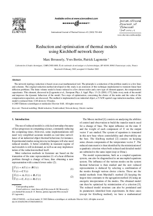 (PDF) Reduction and optimisation of thermal models using Kirchhoff ...