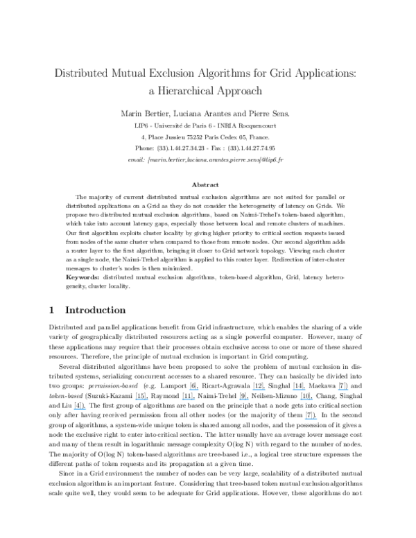 (PDF) Distributed mutual exclusion algorithms for grid applications: A ...
