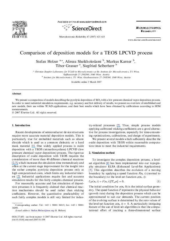 (PDF) Comparison of Deposition Models for a TEOS LPCVD Process