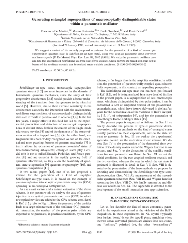 (PDF) Entangled Schrödinger Cat States in Oscillators