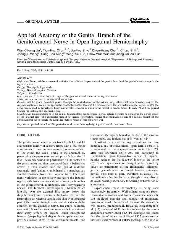 (PDF) Applied Anatomy of the Genital Branch of the Genitofemoral Nerve ...