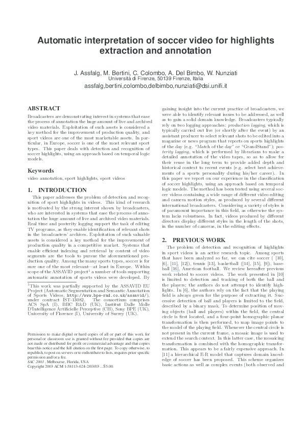 (PDF) Automatic interpretation of soccer video for highlights ...