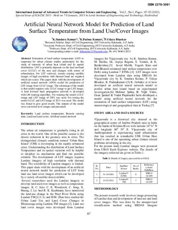 (PDF) Artificial Neural Network Model for Prediction of Land Surface ...