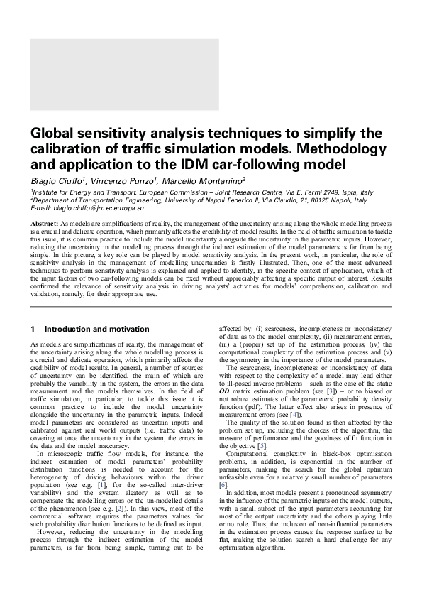 (PDF) Global sensitivity analysis techniques to simplify the calibration of traffic simulation ...