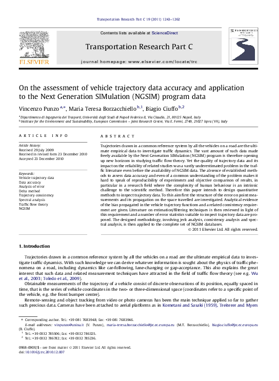 (PDF) On the assessment of vehicle trajectory data accuracy and application to the Next ...
