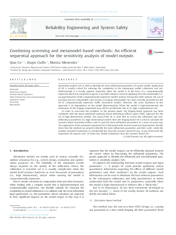 Pdf Combining Screening And Metamodel Based Methods An Efficient Sequential Approach For The