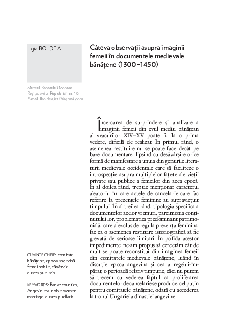 (PDF) Câteva observaţii asupra imaginii femeii în documentele medievale ...