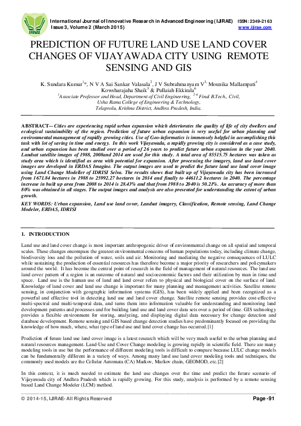 (PDF) PREDICTION OF FUTURE LAND USE LAND COVER CHANGES OF VIJAYAWADA ...