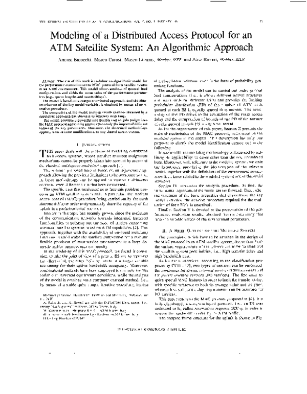 Pdf Modeling Of A Distributed Access Protocol For An Atm Satellite System An Algorithmic Approach