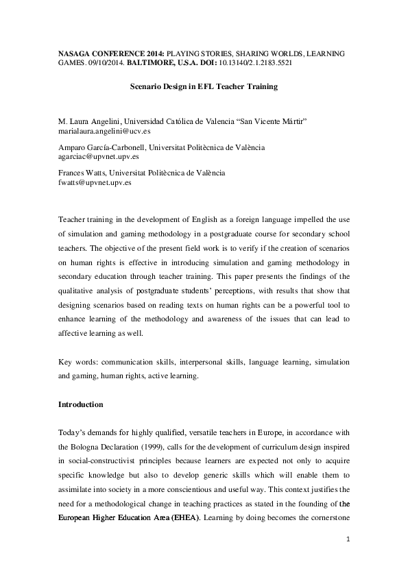 (PDF) Scenario Design in EFL Teacher Training