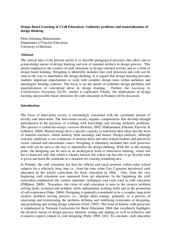 (PDF) Draft of article submitted: Seitamaa-Hakkarainen, P. Design Based ...