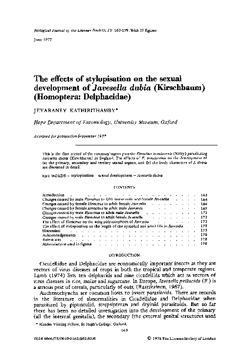 (PDF) The effects of stylopisation on the sexual development of ...