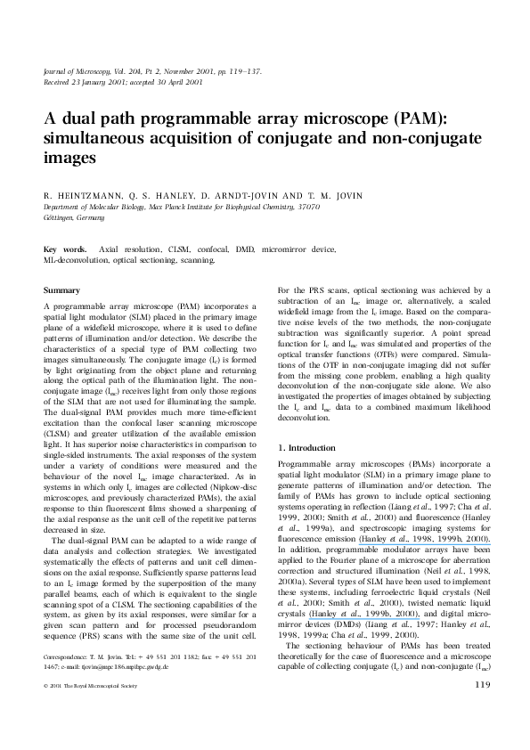 (PDF) A dual path programmable array microscope (PAM): simultaneous ...