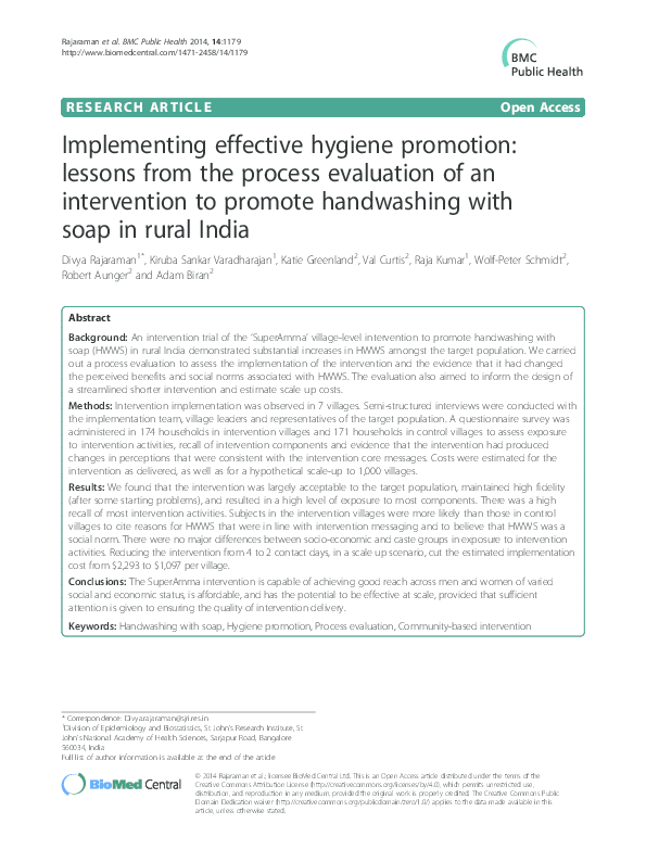 (PDF) Implementing effective hygiene promotion: lessons from the ...