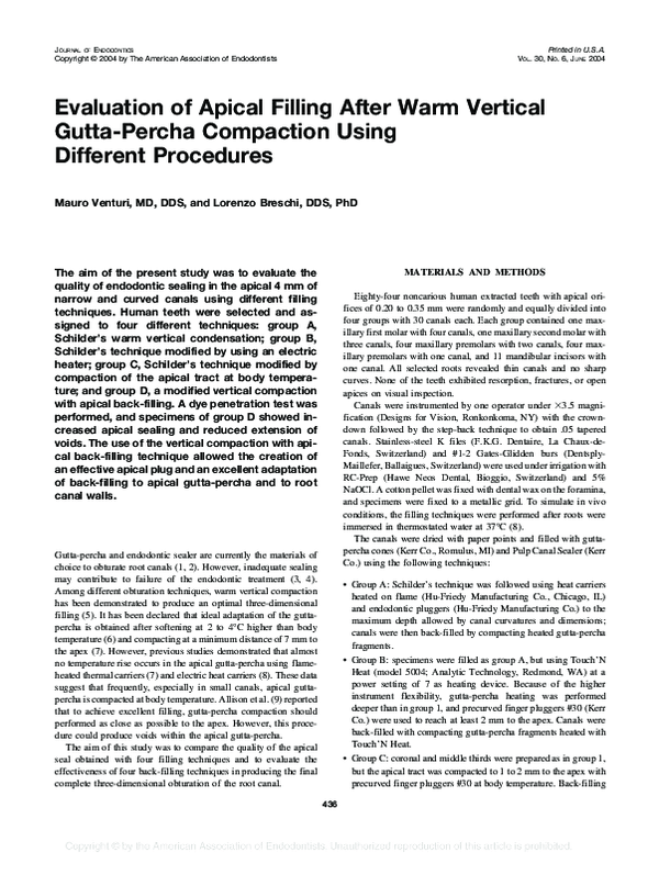 (PDF) Evaluation of apical filling after warm vertical gutta-percha ...