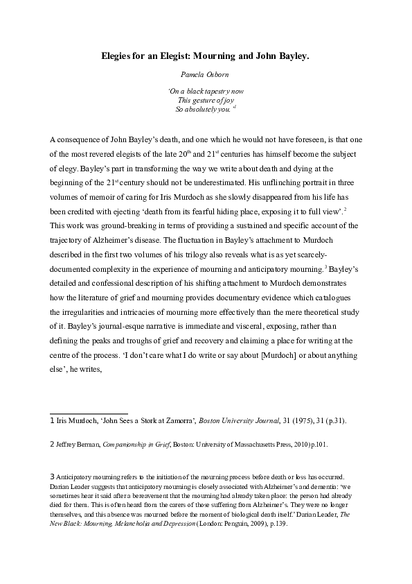 (DOC) 'Elegies for an Elegist: Mourning and John Bayley'