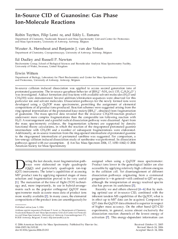 (PDF) In-source CID of guanosine: Gas phase ion-molecule reactions