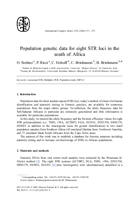 (PDF) Population genetic data for eight STR loci in the south of Africa