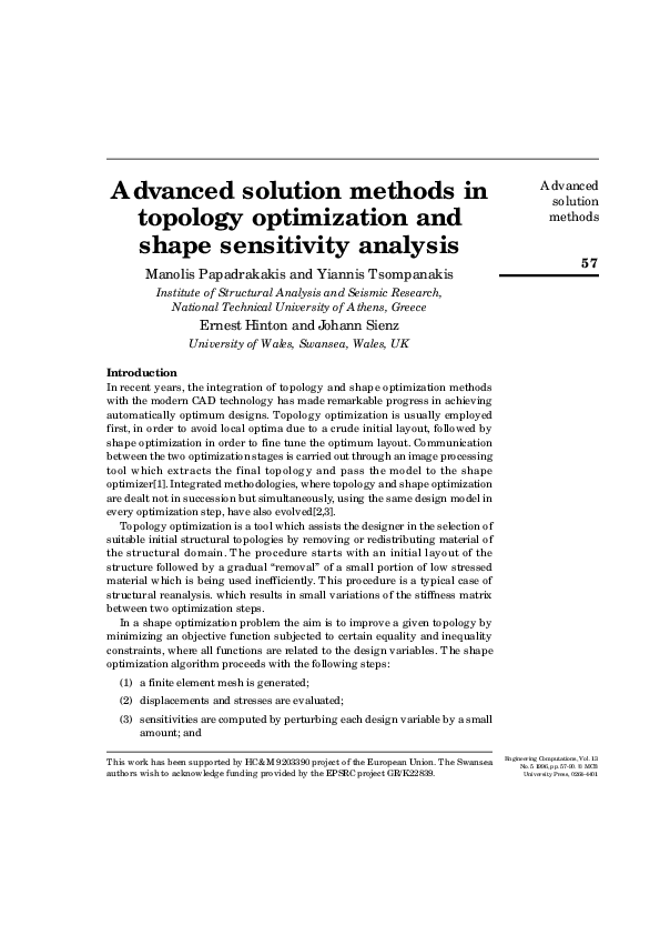 Pdf Advanced Solution Methods In Topology Optimization And Shape Sensitivity Analysis