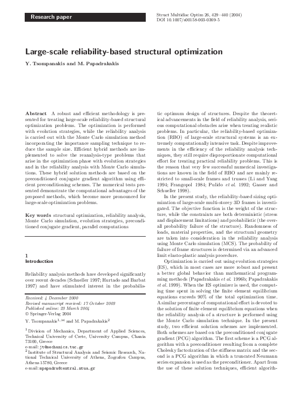 Pdf Large Scale Reliability Based Structural Optimization Yiannis