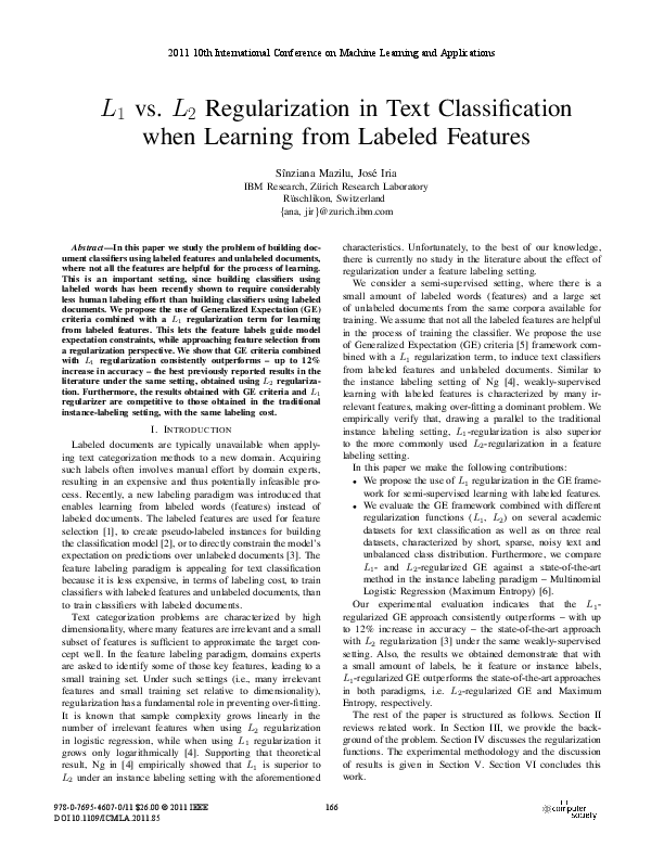(PDF) L1 vs. L2 Regularization in Text Classification when Learning ...