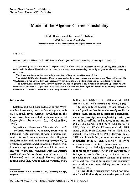 (PDF) Model of the Algerian Current's instability
