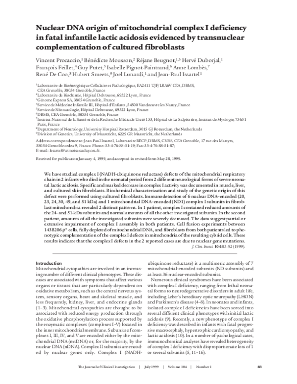 (PDF) Nuclear DNA origin of mitochondrial complex I deficiency in fatal ...