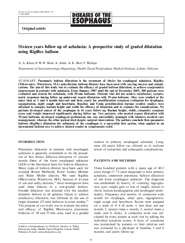 (PDF) Sixteen years follow up of achalasia: A prospective study of ...