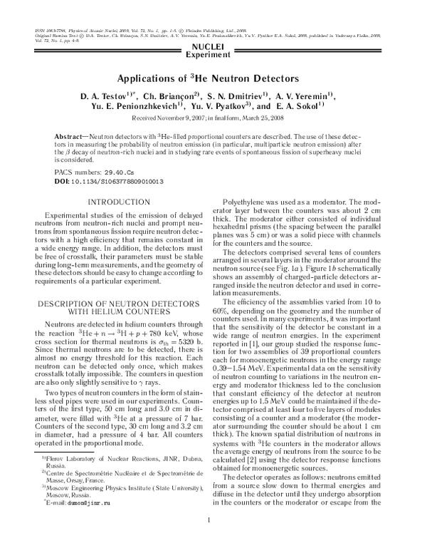 (PDF) Applications of 3He neutron detectors