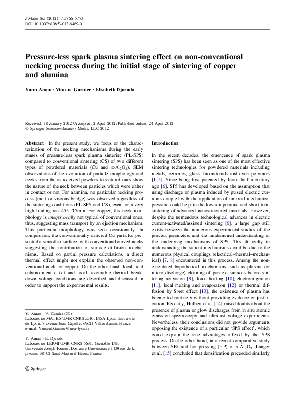 (PDF) Pressure-less spark plasma sintering effect on non-conventional ...