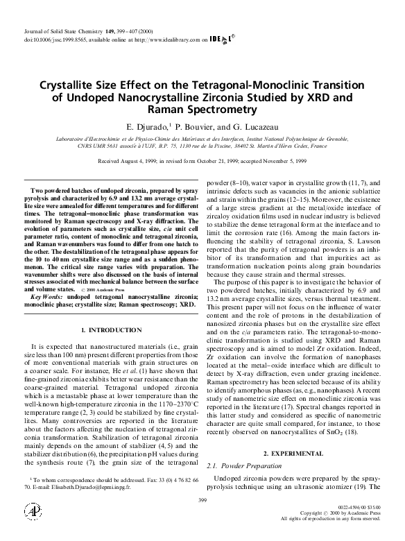 (PDF) Crystallite Size Effect on the Tetragonal-Monoclinic Transition ...