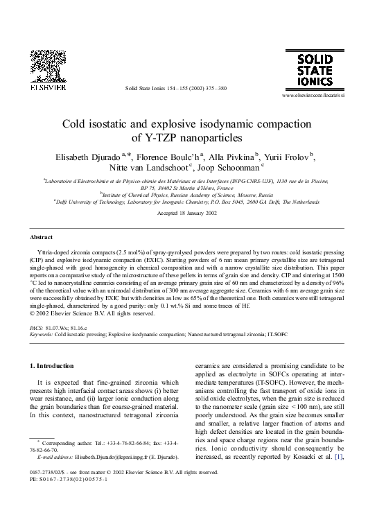 (PDF) Cold isostatic and explosive isodynamic compaction of Y-TZP ...