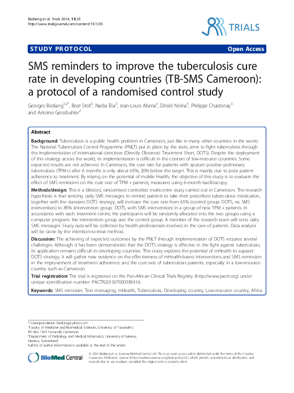 (PDF) SMS reminders to improve the tuberculosis cure rate in developing ...