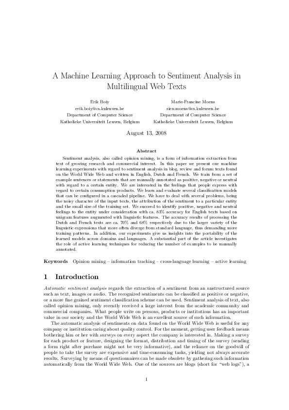 (PDF) A machine learning approach to sentiment analysis in multilingual Web texts