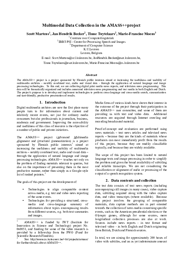 (PDF) Multimodal Data Collection in the AMASS++ project