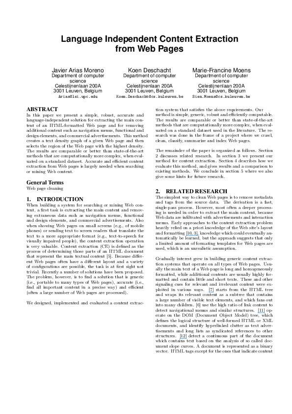 (PDF) Language independent content extraction from web pages