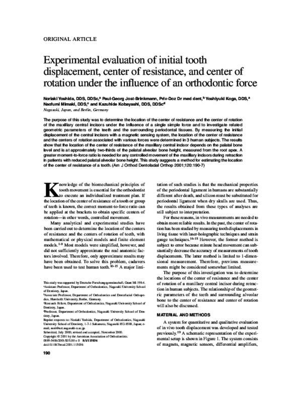 (PDF) Experimental evaluation of initial tooth displacement, center of ...
