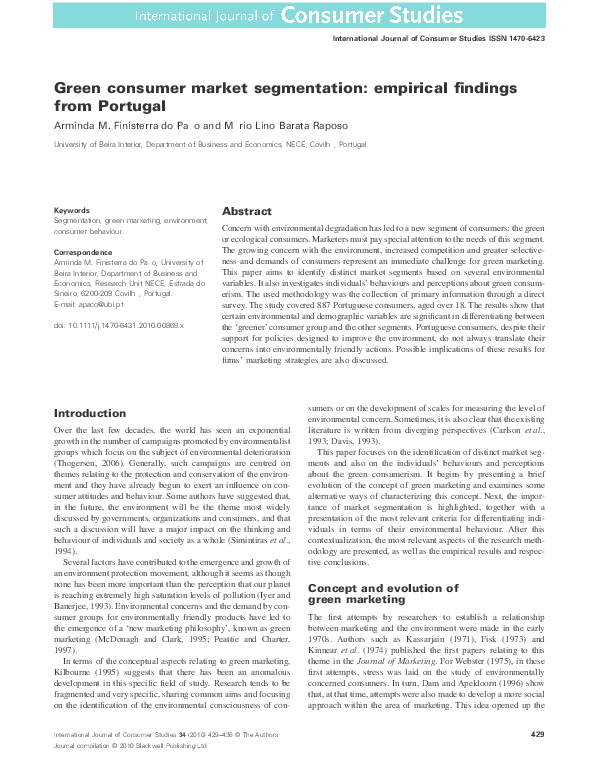 (PDF) Green consumer market segmentation: empirical findings from Portugal