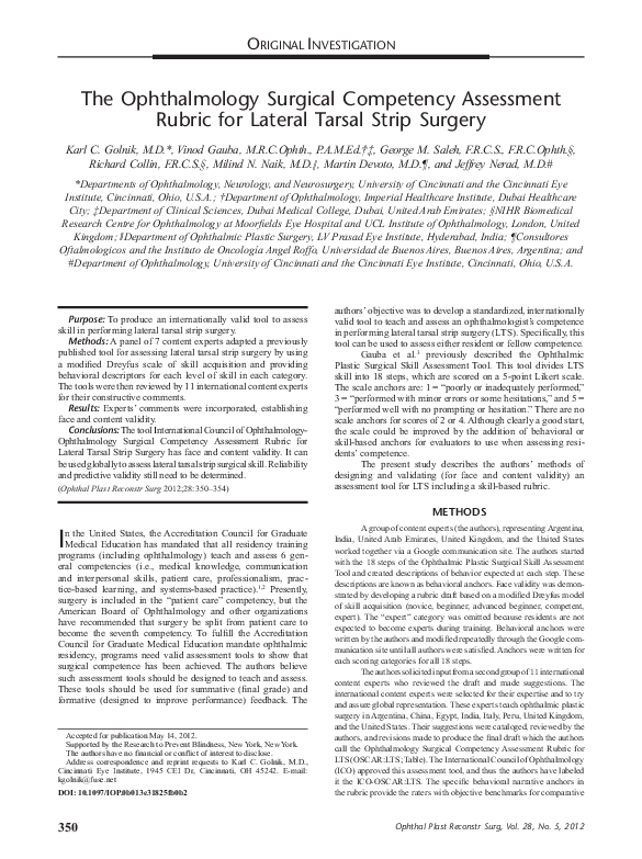 (PDF) The ophthalmology surgical competency assessment rubric for ...