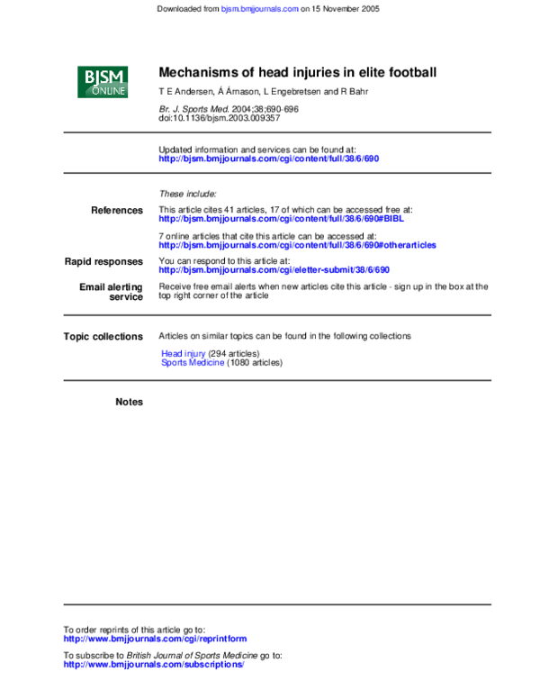 (PDF) Mechanisms of head injuries in elite football